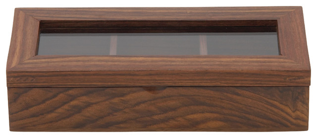 Benzara 19074 Wood Glass Rectangular Box, Dark Brown - Transitional ...