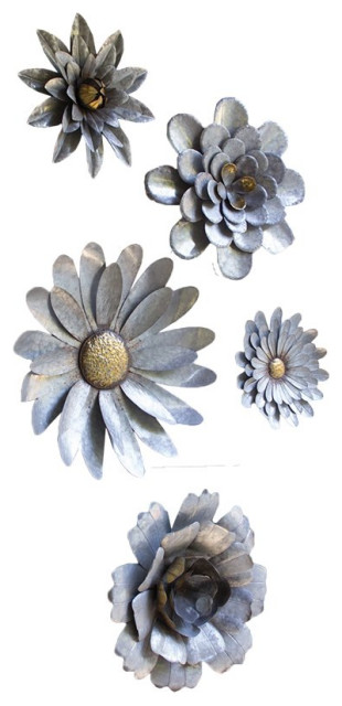 Set of Five Galvanized Metal Wall Flowers - Contemporary - Metal Wall ...