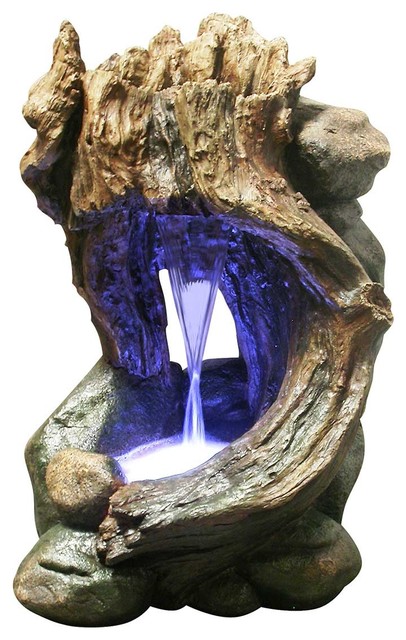 Alpine Rainforest Fountain With LED Light, Fiberglass - Rustic ...