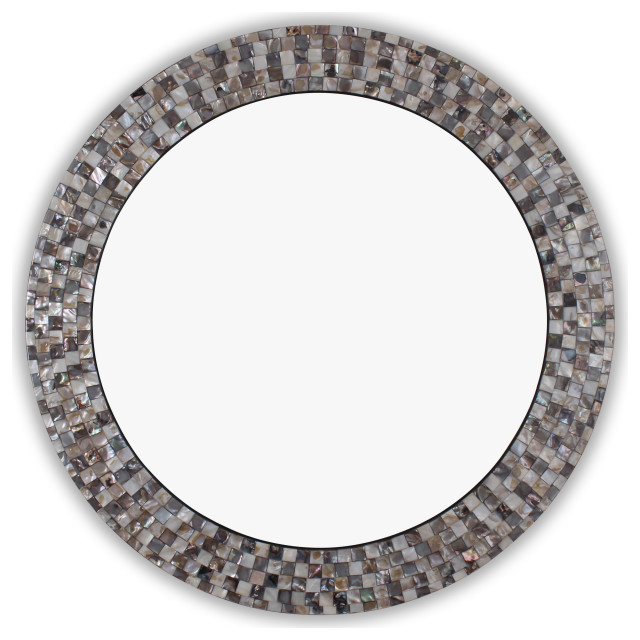 CHLOE's Reflection Vertical Hanging Seashell Finish Round Framed Wall ...