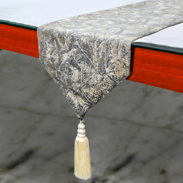 Silvery Stardust - Silver Jacquard Decorative Table Runner, 14"x90 ...