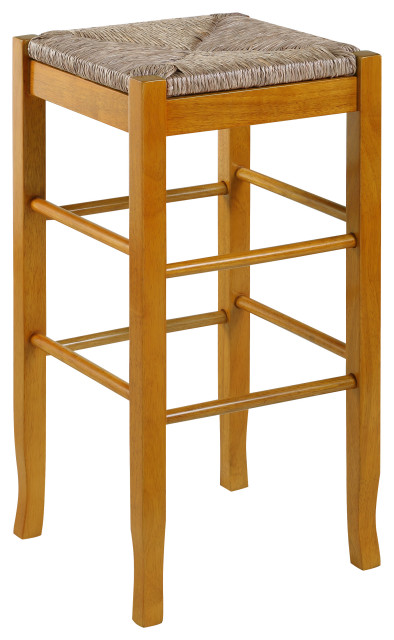 Square Rush Backless Wood Bar Stool - Tropical - Bar Stools And Counter ...