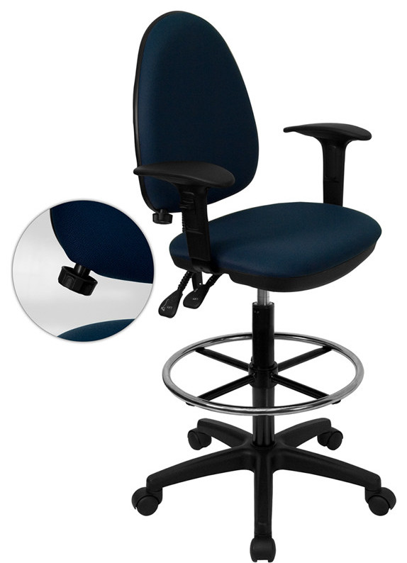 Navy Blue Fabric Multifunction Ergonomic Drafting ChairAdj. Arms ...