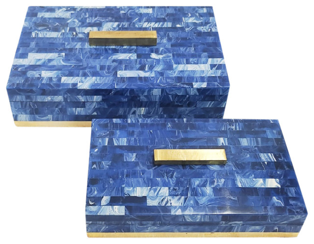 Resin, 2-Piece Set 10" and 12" Boxes, Blue, 12x8x4" - Contemporary ...