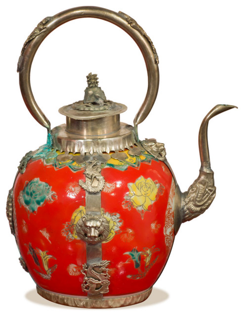 Tibetan Porcelain and Brass Teapot - Asian - Teapots - by China ...