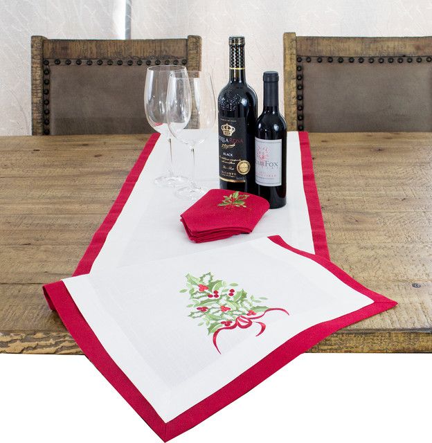 Embroidered Christmas Tree Layered Table Runner, 16" X 78 ...