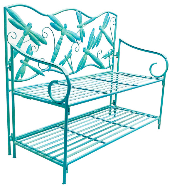 Dragonfly Metal Garden Storage Bench - Contemporary - Outdoor Benches ...