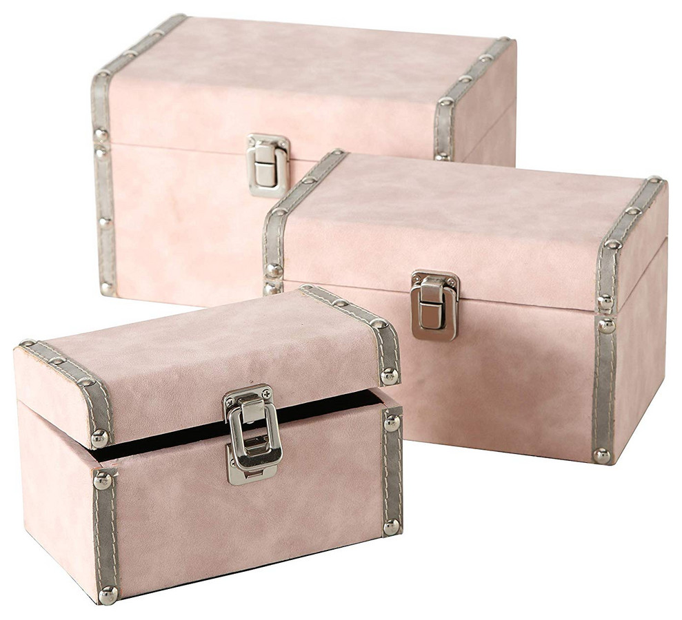 3 Piece Pale Pink Trunk Set, 9 Inches - Contemporary - Decorative Boxes ...