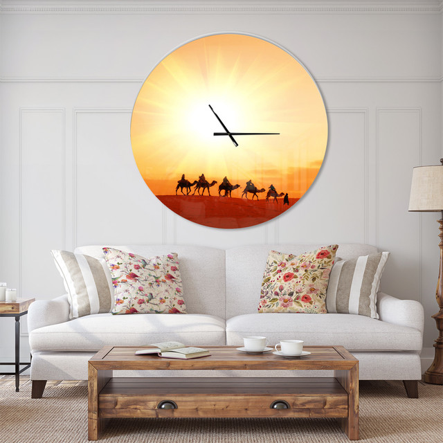 Caravan in Sahara Dessert Oversized Landscapes Metal Clock, 36x36 ...