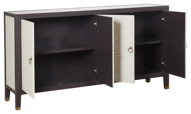 Dann Foley 4 Door Sideboard Ivory Faux Shagreen, Black Veneer Finish ...