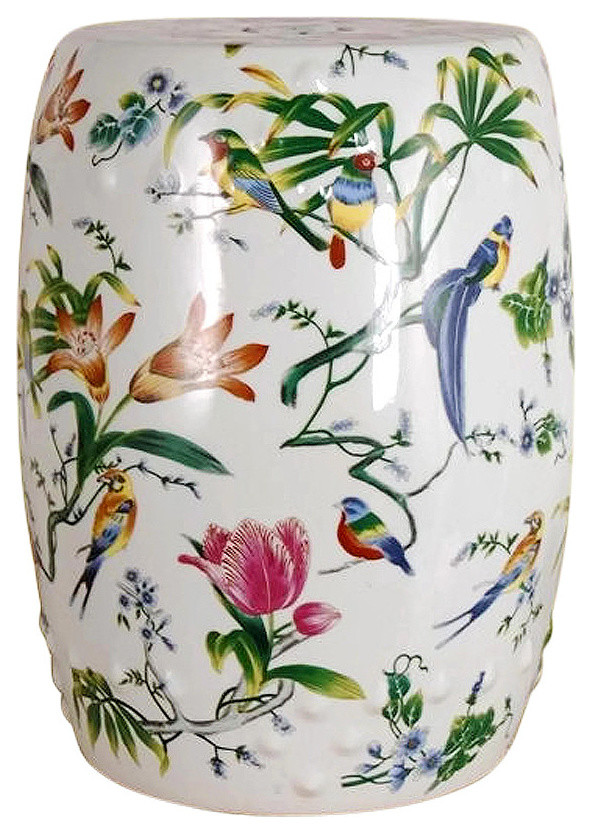 Chinese Multi Color Porcelain Bird Motif Round Garden Stool 18 ...