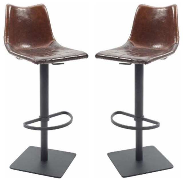 Home Square 44.3" Faux Leather Adjustable Stool in Brown - Set of 2 ...