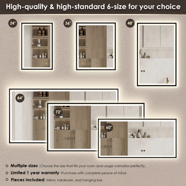 Apollo Anti-Fog Dimmable Vanity, LED Lighted Wall Mirror, 24" - Modern ...