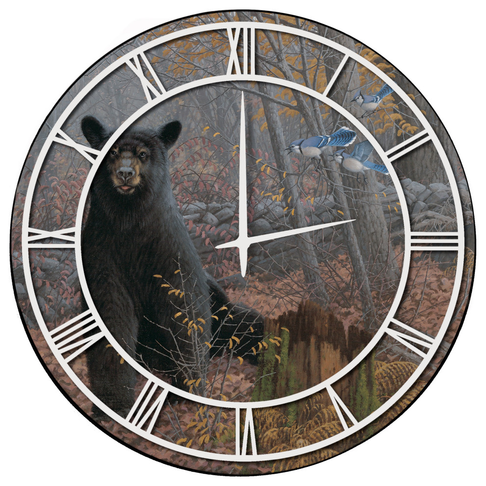Wall Clock, Stonewall Black Bear, 24"x24" - Rustic - Wall Clocks - by ...