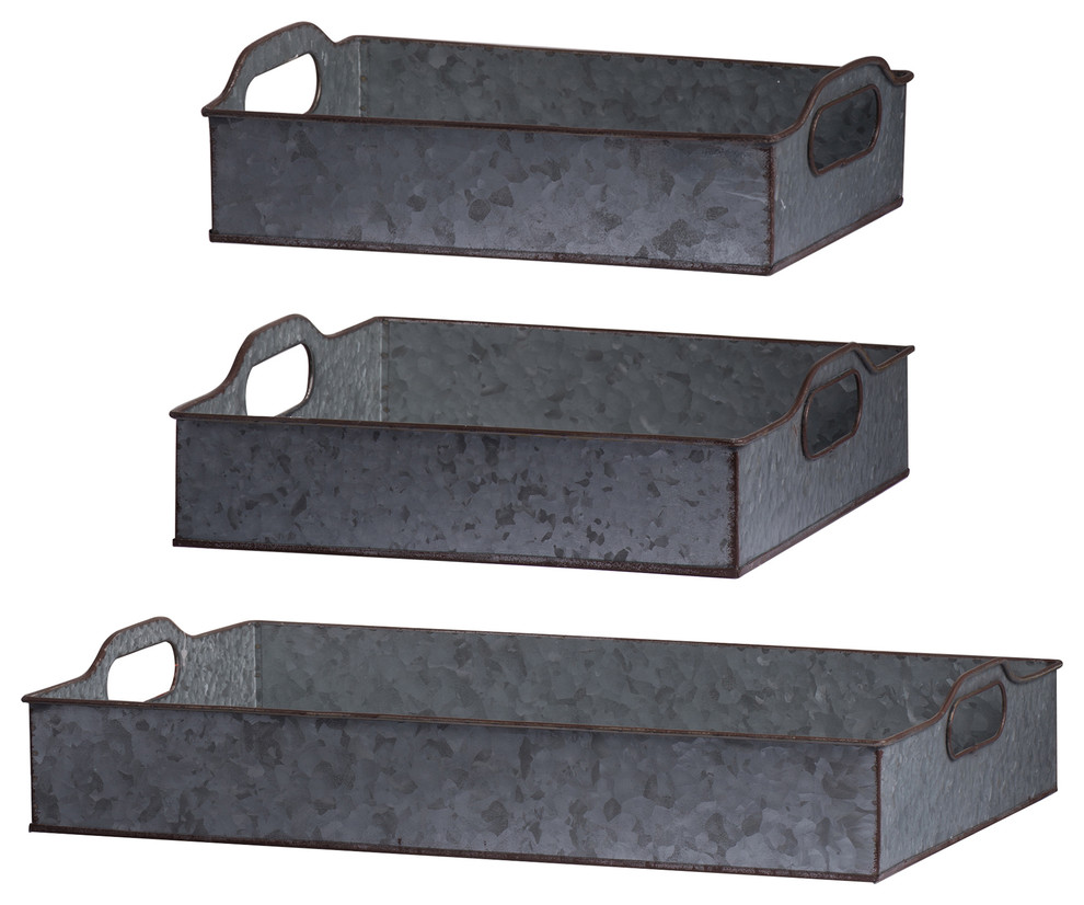 Zale Galvanized Trays, Set of 3 - Industrial - Serving Trays - by ...