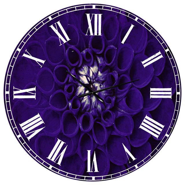 Abstract Blue Flower Design Large Floral Metal Clock, 36x36 ...