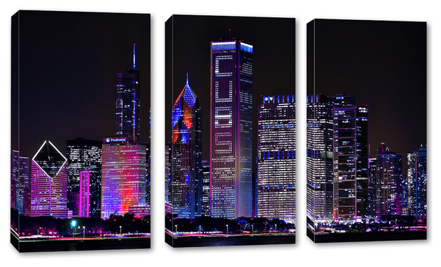 Chicago Cubs Skyline Purple Night, 3-Panel Canvas Print Wall Art, 48 ...