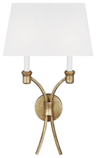 Westerly Wall Sconce, 2-Light, Antique Gild, White Linen Shade, 23.88 ...