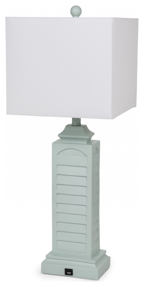 Set of 2 Light Teal Louver Base Table Lamps With USB - Beach Style ...