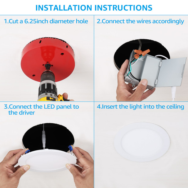24 Pack 12W 6" LED Recessed Lighting With Junction Box, 2700K Soft ...