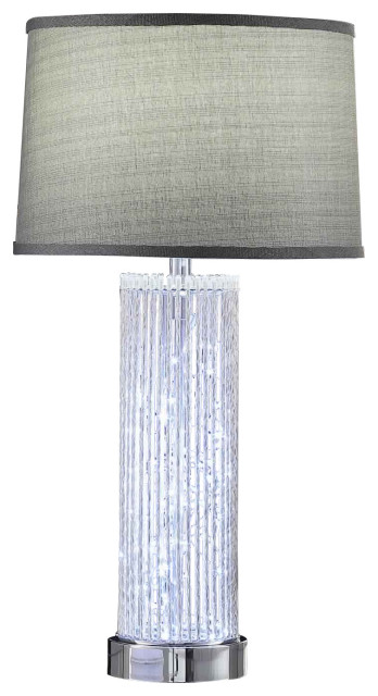 Metal Frame Table Lamp with Acrylic Accent and Fabric Shade, Chrome and Gray - Transitional ...