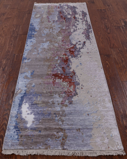 Runner Handmade Abstract Wool & Silk Area Rug 2' 7" X 7' 11" - Q3929, 2 ...