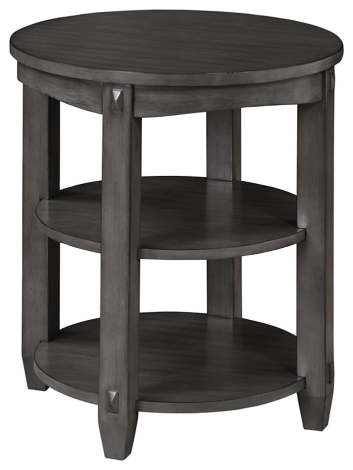 Lane 3-Shelf Round End Table in Slate Gray Wood Finish - Transitional ...