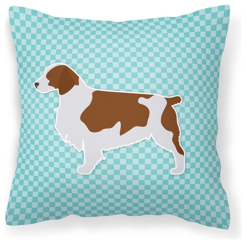 Welsh Springer Spaniel Checkerboard Blue Fabric Decorative Pillow ...
