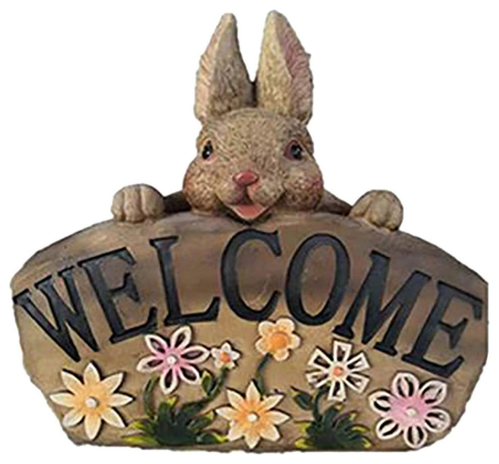 Garden Rabbit Statue Welcome Sign - Traditional - Garden Statues And ...