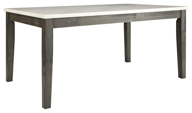 64" White and Gray Marble and Solid Wood Dining Table - Transitional ...