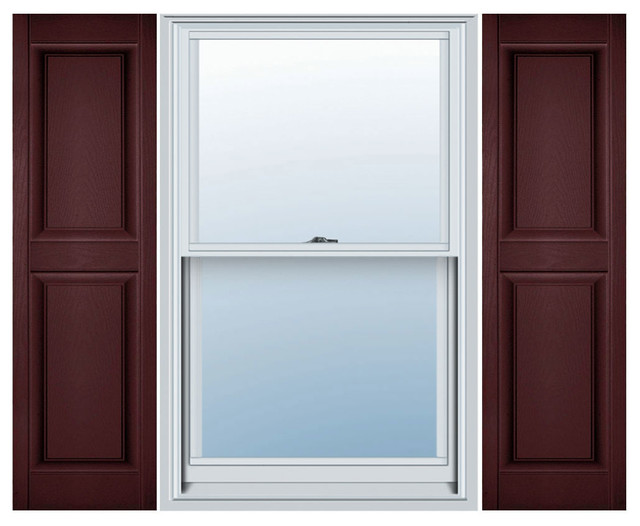 Lifetime Vinyl Standard 2-Equal Raised Panel Shutters, Bordeaux, 12"W x ...