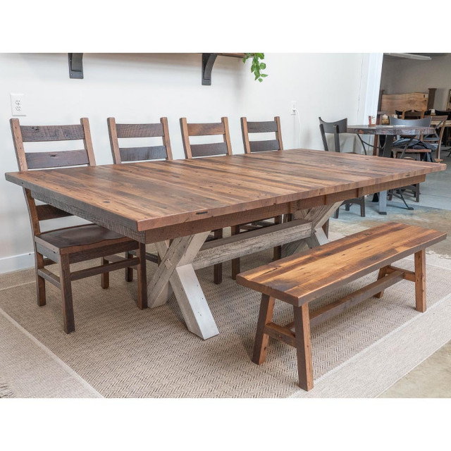 Foster Farmhouse Dining Table, Barnwood, 42x96, 4 Middle Leaves ...