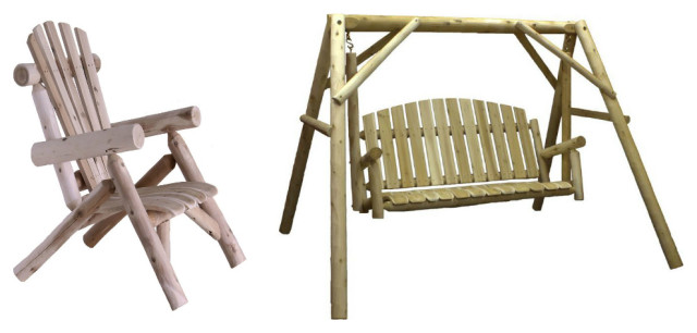 Cedar Log Outdoor Yard Swing, 5' With Cedar Log Lounge Chair, Natural ...