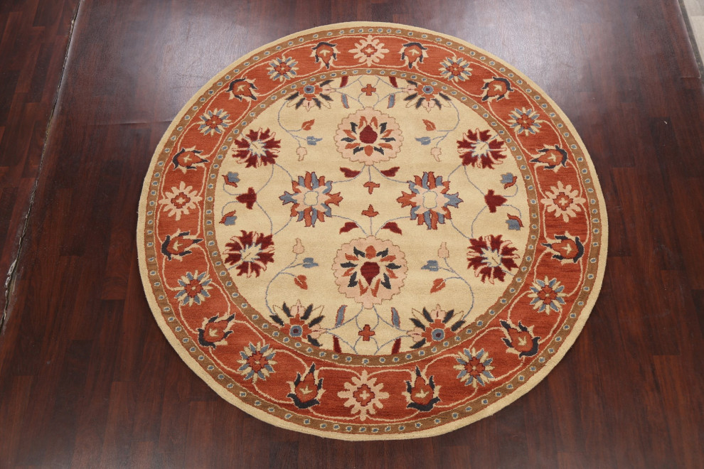 Round Traditional Floral Oriental Area Rug Hand-tufted Wool Carpet 8x8 ...
