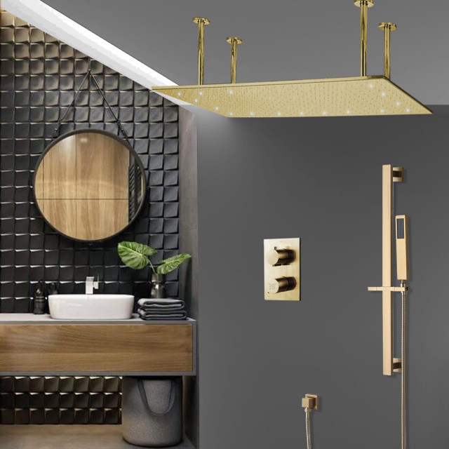 Led Gold 20*40" Ceiling Mount Rainfall Shower System With Handheld ...