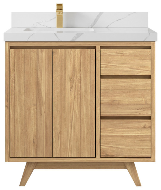 Madison Teak, 36" Left Offset - Midcentury - Bathroom Vanities And Sink ...