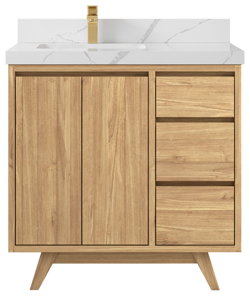 Madison Teak, 36" Left Offset - Midcentury - Bathroom Vanities And Sink ...