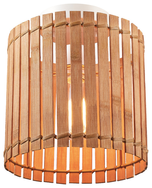 Bali 1-Light Matte White Flush Mount Ceiling Light with Natural Bamboo ...