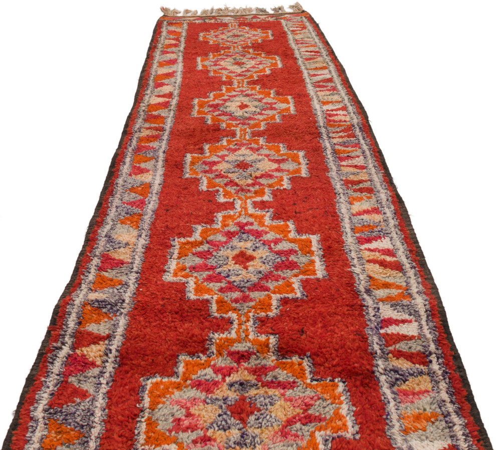 Red, Orange Vintage Turkish Runner Rug, 3'2" x 12'5" - Southwestern ...