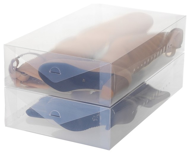 Plastic Boot BoxShoe Storage Foldable Clear Container, Set of 2 ...