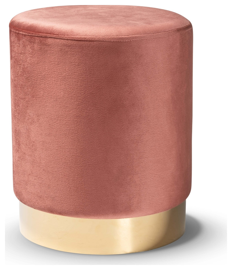 Contemporary Blush Pink Velvet Fabric Upholestred Gold Finished Metal