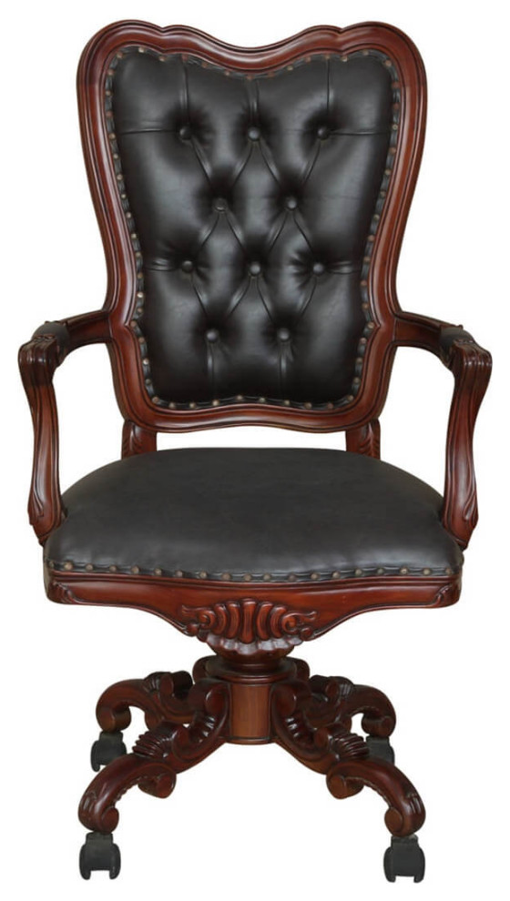 Harborside Mahogany Wood Leather Tufted Rolling Executive Office Chair ...