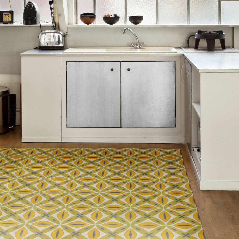 Pattern 82 Tinker Bell 38x56 Vintage Vinyl Floorcloth, Green/Yellow, 67 ...