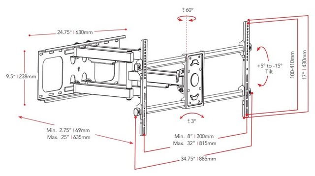 CorLiving Black Heavy-Duty Metal Full-Motion H-frame Wall Mount - 40 ...