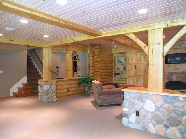 Log Cabin Basement Remodel - Traditional - Basement - Detroit - by ...