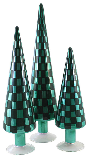 Cody Foster 1825in Green Trees Set3 Glass Checkered Tree Glass