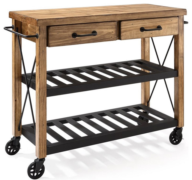 Crosley Roots 2 Drawer Kitchen Cart in Natural and Black - Industrial ...
