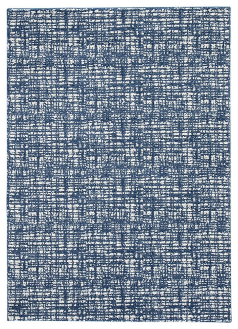 Machine Woven Fabric Rug with Embossed Cross Hatch Design, Medium, Blue ...