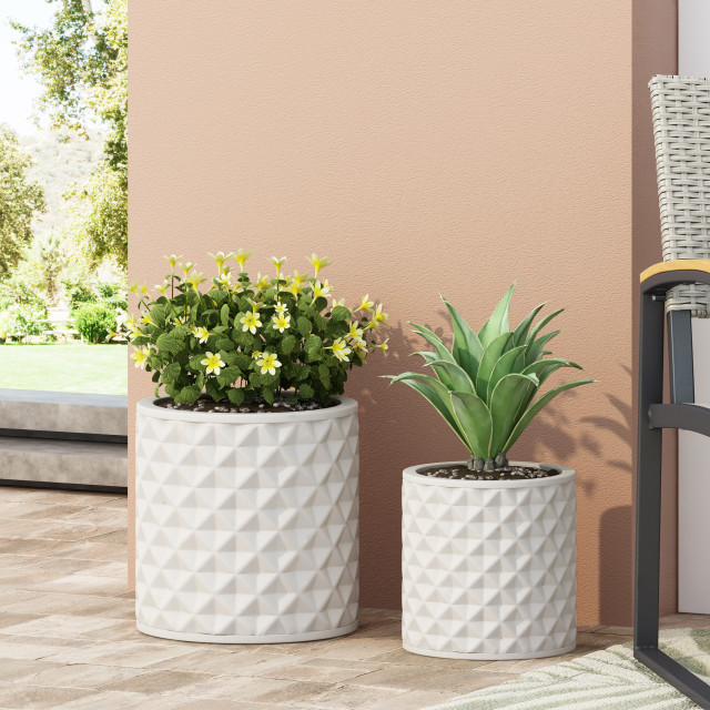 Wilbert Outdoor Small and Medium Cast Stone Planter Set, Antique White ...