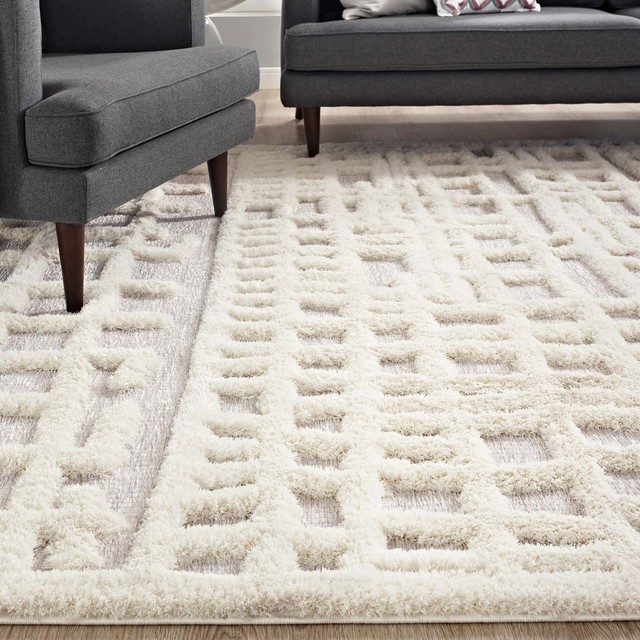 Ladder Abstract Plaid Lattice 8x10 Shag Area Rug, 120"L x 94.5"W x 1"H ...